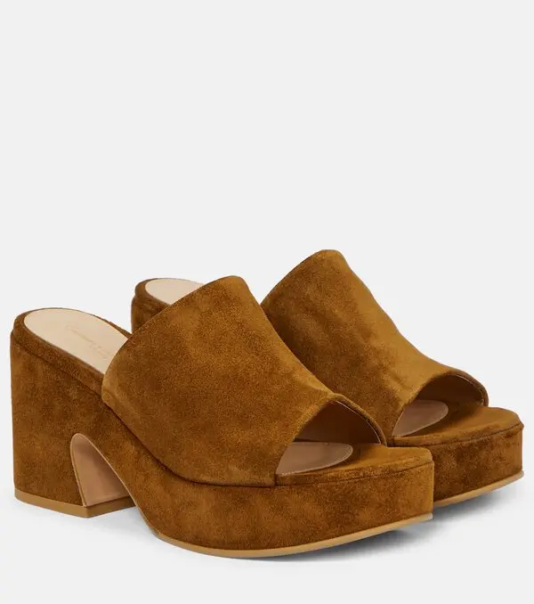 GIANVITO ROSSI Suede Platform Mules - Brown