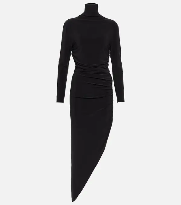 Norma Kamali Turtleneck Draped Jersey Maxi Dress - Black