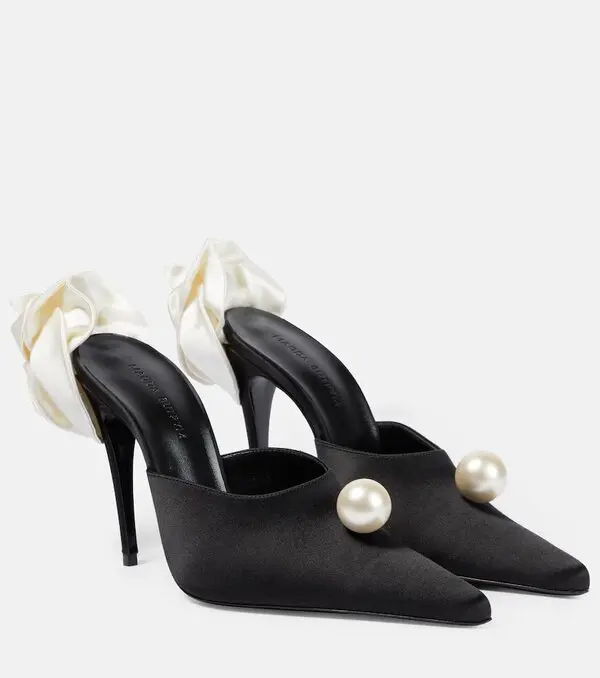 Magda Butrym Appliqué Embellished Satin Mules - Black