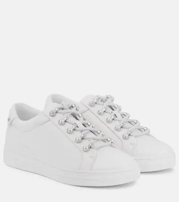 Jimmy Choo Antibes Pearl-Embellished Leather Sneakers In White