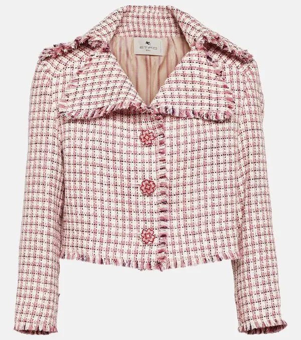 Etro Cropped Houndstooth Wool-blend Jacket