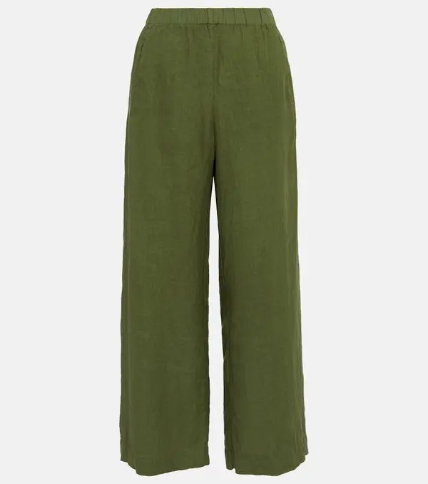 Velvet By Graham & Spencer Lola High-rise Wide-leg Linen Pants - Green