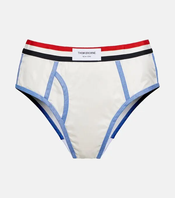Thom Browne Oxford Stripe Cotton And Silk Briefs