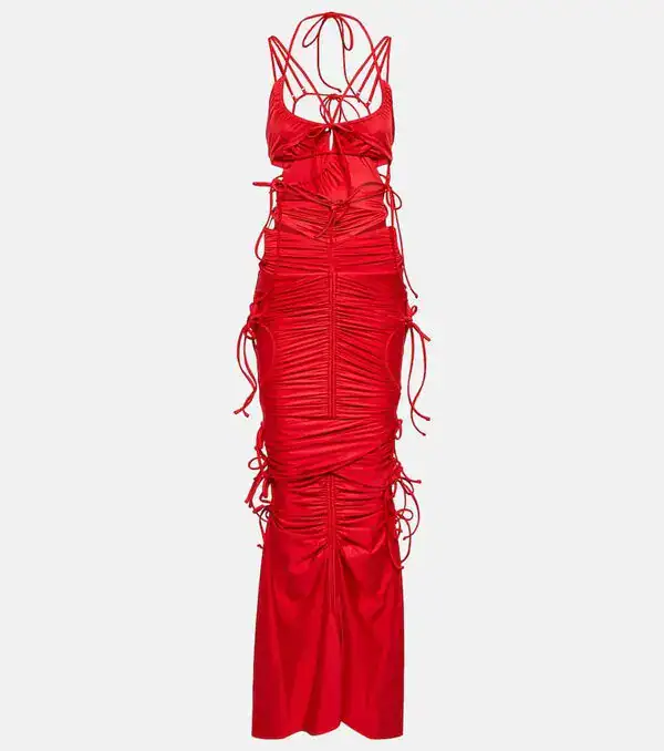Balenciaga Patched Bikini Cutout Maxi Dress - Red | Editorialist