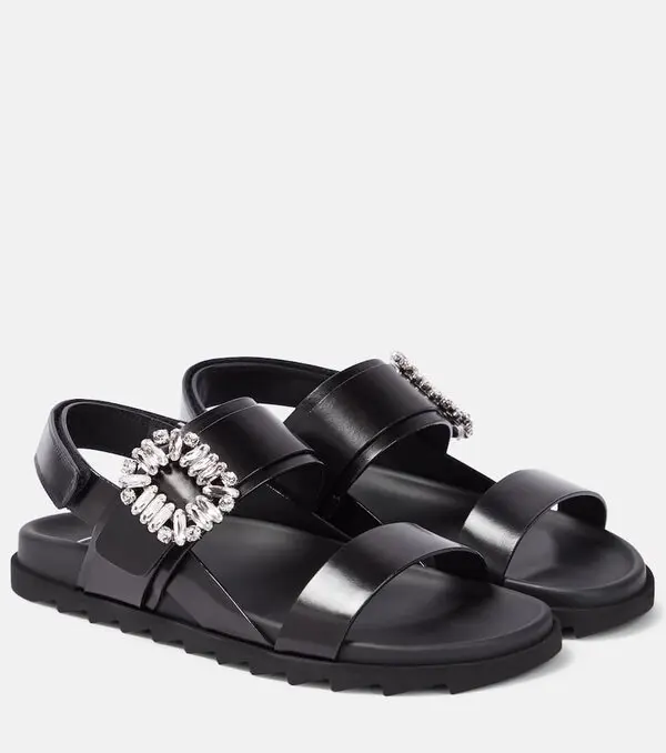 ROGER VIVIER Slidy Viv' Embellished Leather Sandals - Black
