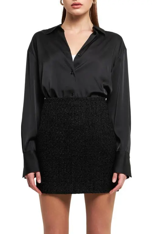 Endless Rose Satin Button-up Shirt - Black