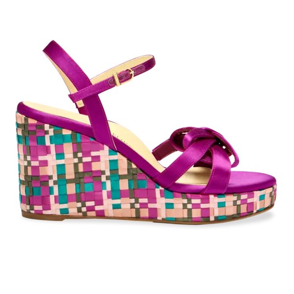 Sarah Flint Perfect Mirjana Wedge 80 - Fuchsia & Turquoise Satin Weave