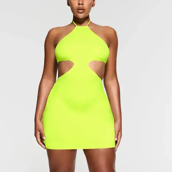 Skims Cut-Out Halter Dress - Highlighter | Editorialist