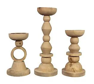 GERSON INTERNATIONAL Young's Wood Set Of 3 Geometric Shape Pillar Ca Ndle Holders