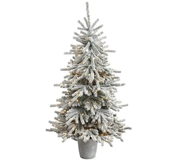 NEARLY NATURAL 6-ft Flocked Long Vermont Pine C Hristmas Tree
