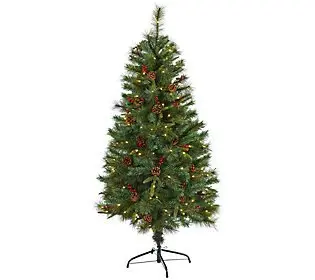 NEARLY NATURAL 5-ft Mixed Pine Christmas Tree W / Led Lights