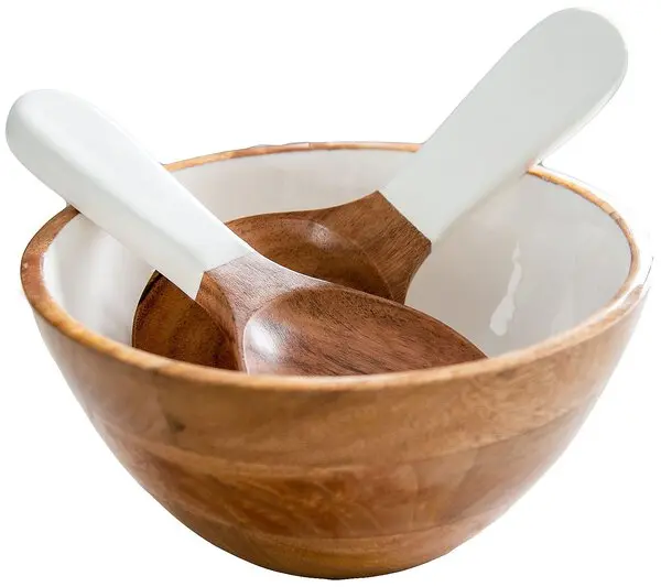 JEANNE FITZ Wood + White Collection Medium Sala Bowl & Server