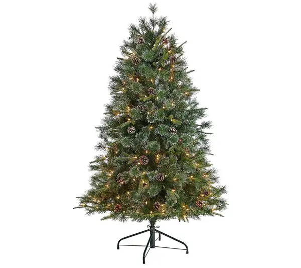 NEARLY NATURAL 4-ft Snowed Tipped Clermont Pine Christmas Tree