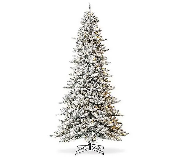 GLITZHOME 10ft Pre-lit Flocked Fir Artificial C Ristmas Tree