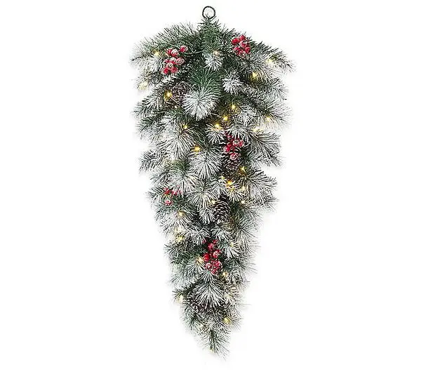 GLITZHOME 3' Pre-lit Pinecones Berries Christma Teardrop Swag