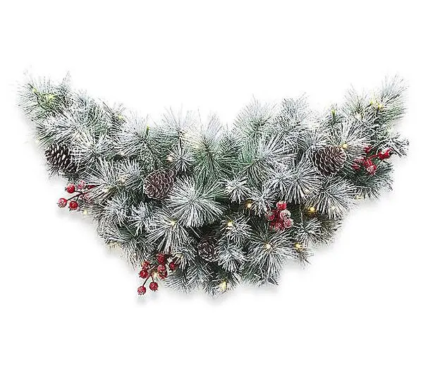 GLITZHOME 3' Pre-lit Pinecones, Berries Christm S Swag