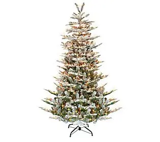 PULEO INTERNATIONAL 7.5 Ft Pre-lit Flocked Aspe Fir Tree