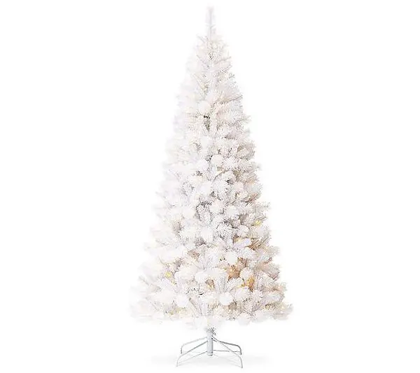 GLITZHOME 8ft Pre-lit White Pine Slim Faux Chri Tmas Tree