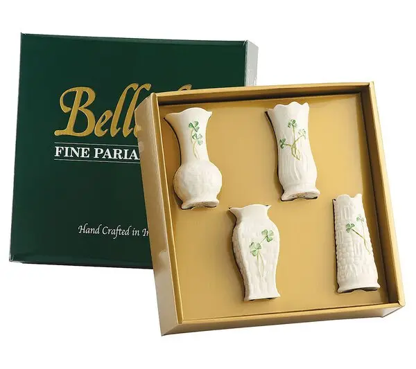 BELLEEK Pottery Shamrock Mini Vases