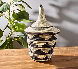 KAZI Hand-crafted Large Woven Friendship Basket With Lid