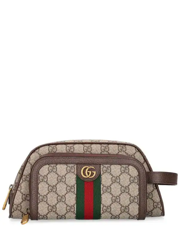 Gucci Gg Supreme Canvas & Leather Toiletry Bag Beige,ebony Editorialist
