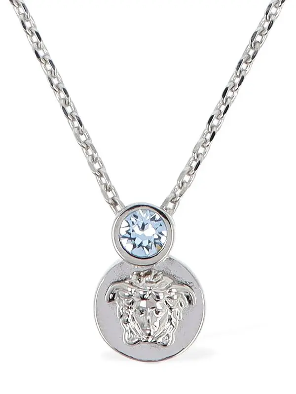 【VERSACE】 Medusa crystal-embellished charm necklace Versace Medusa Crystal-embellished Charm Necklace In Gold