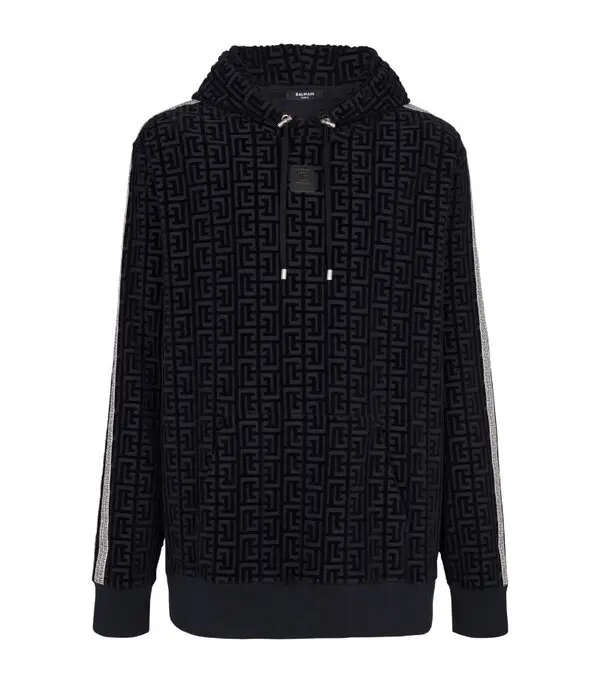 Balmain Jacquard Monogram Hoodie - Black | Editorialist