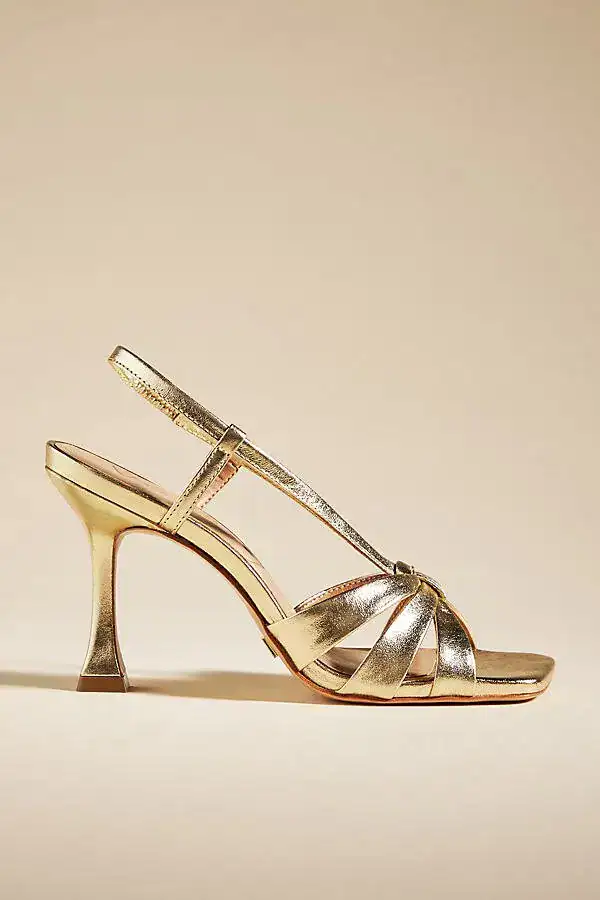 Vicenza Square-Toe Heels In Gold - 31% Off | Editorialist
