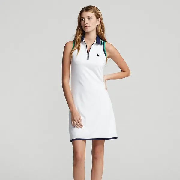 Ralph Lauren Wimbledon Piqué Mesh Dress In Ceramic White Multi
