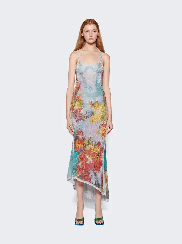 Jean Paul Gaultier Flowers Printed Body Long Dress - Blue | Editorialist