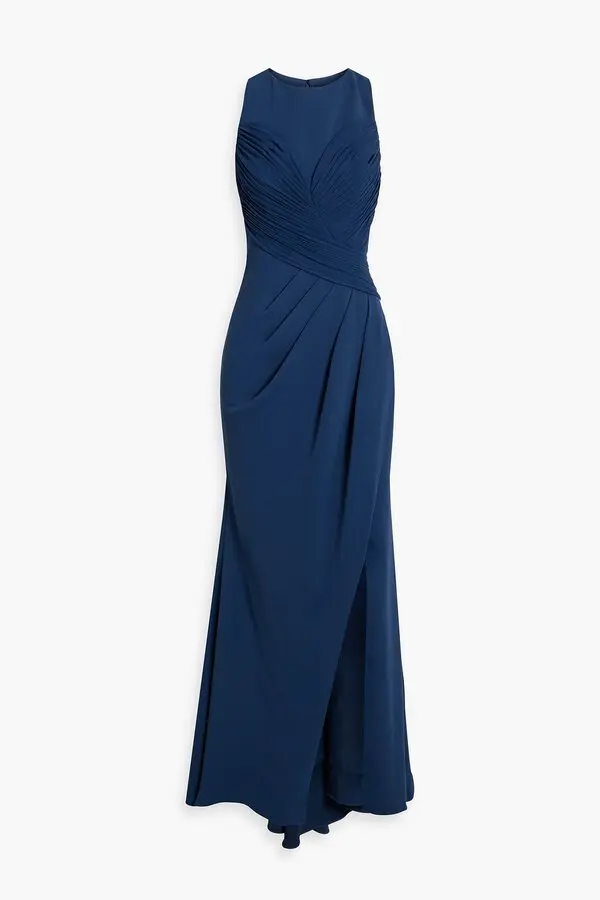 Badgley Mischka Pleated Crepe Gown