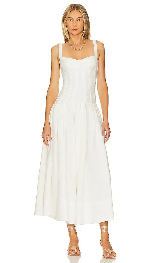 NICHOLAS Makenna Drop Waist Corset Midi Dress - Milk