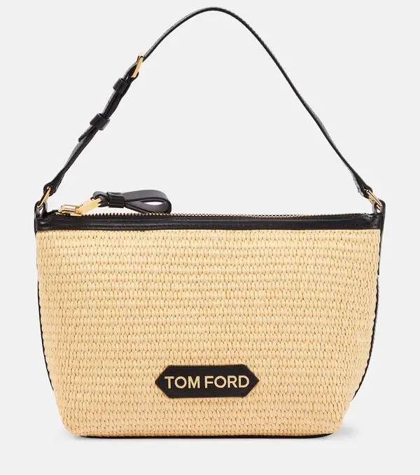 TOM FORD Label Mini Raffia-effect Shoulder Bag - Beige | Editorialist