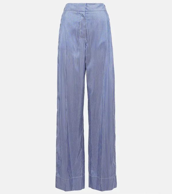 Burberry Striped High-rise Wide-leg Silk Pants - Blue