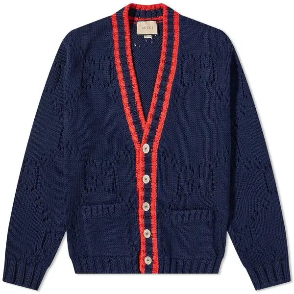 Gucci Grg Placket Gg Cardigan - Navy | Editorialist