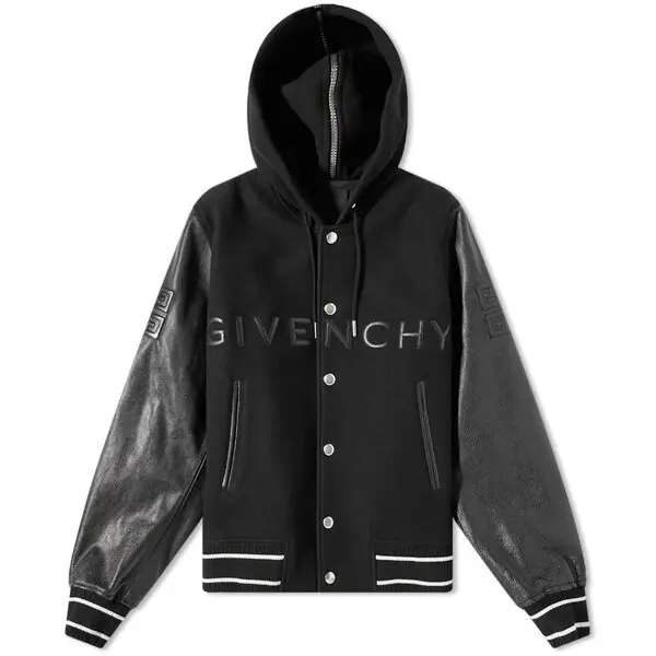 Givenchy Logo Leather Hooded Varsity Jacket In Black - 55% Off ...