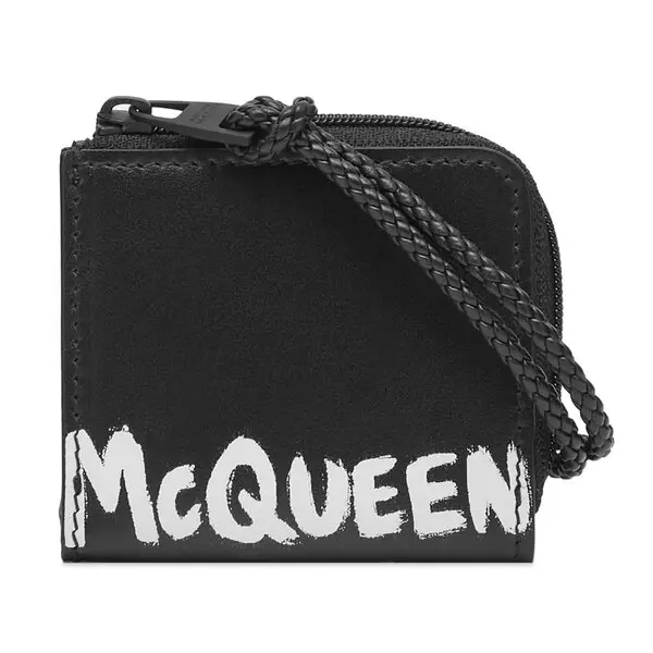 Alexander McQueen Grafitti Logo Neck Wallet - Black/white | Editorialist