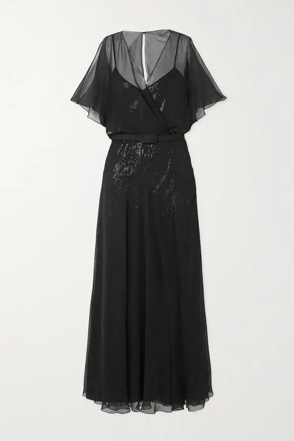Ralph Lauren Romaine Embellished Silk-Chiffon Maxi Dress In Black - 40% Off  | Editorialist