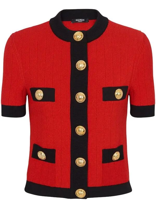 Balmain Cropped Cardigan - Red