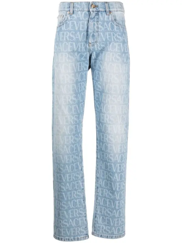 Versace Allover Straight-leg Jeans - Blue
