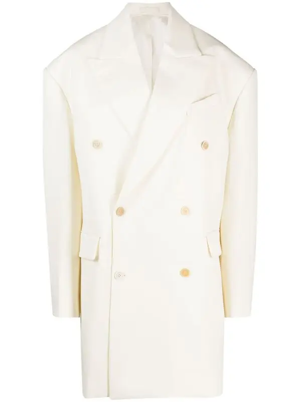 Double-Breasted Wool Coat In Neutrals 25% Off