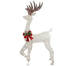 NORTHLIGHT 60' Led Glitter Reindeer With Red Bo W Decoration