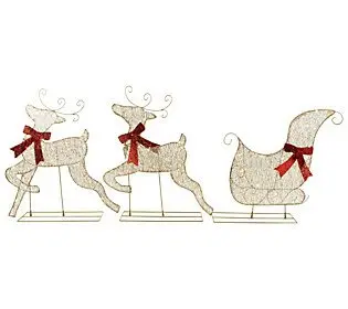 NORTHLIGHT 3pc Led Lighted Reindeer And Sleigh Ecoration