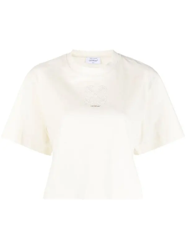 Off-White Arrows-motif Embellished Cropped T-shirt - Neutrals