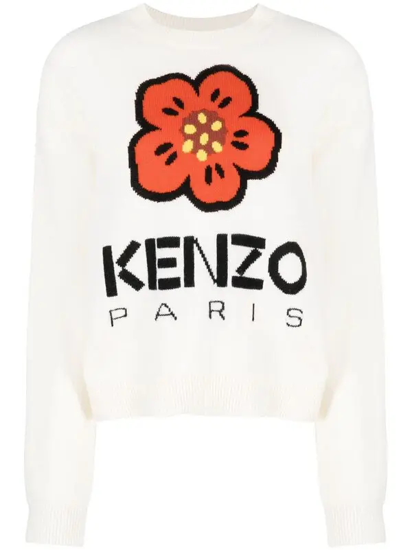 Kenzo Boke Flower-jacquard Wool Sweater - White