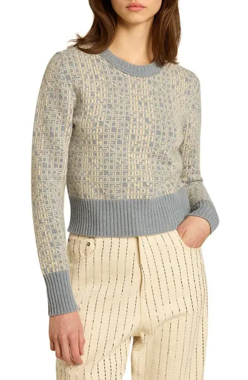 Golden Goose Logo Jacquard Wool & Cashmere Crop Sweater - Spring Lake/lambs Wool