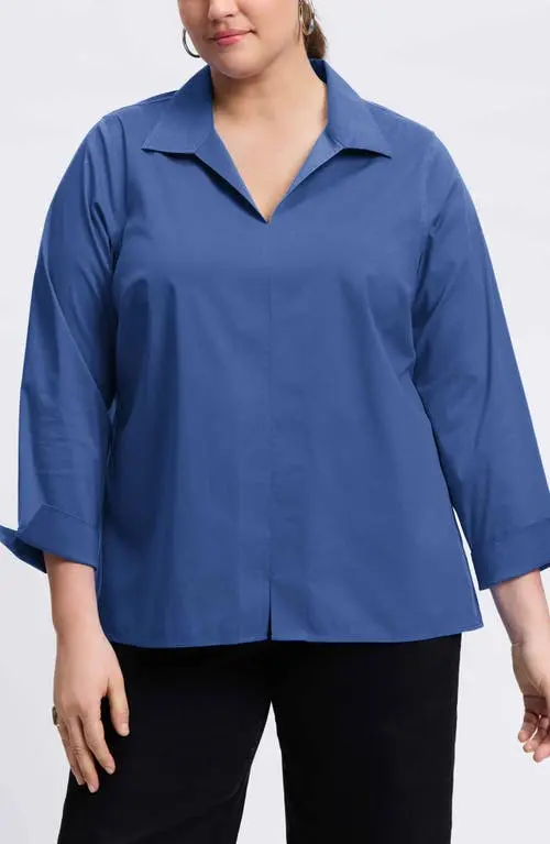 Foxcroft Agnes Smocked Cuff Blouse - Pacific Blue
