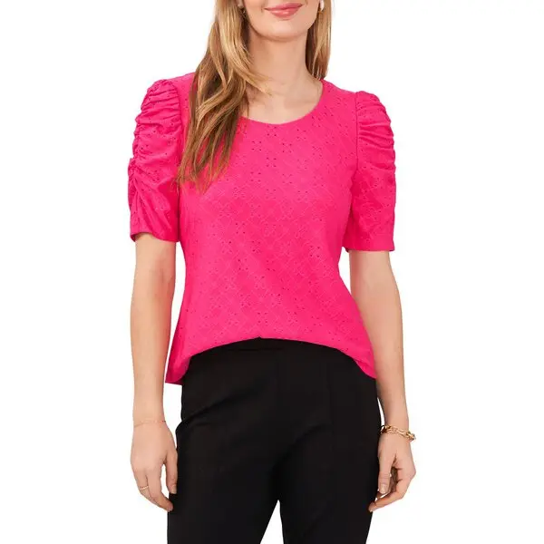 Chaus Embroidered Eyelet Top - Bright Rose