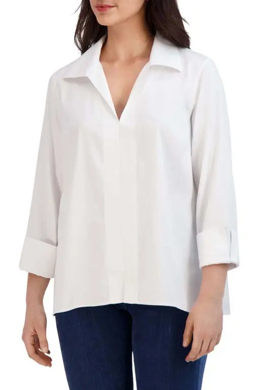 Foxcroft Agnes Split Cuff Popover Blouse - White