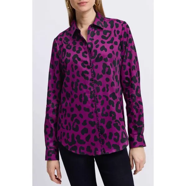 Foxcroft Cheetah Print Shirt - Plum/black
